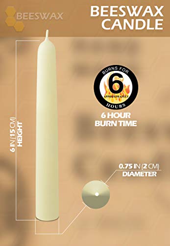 Hyoola 6" Beeswax Taper Candles - 6 Hour Burn Time - White Beeswax Candles - 2 Pack