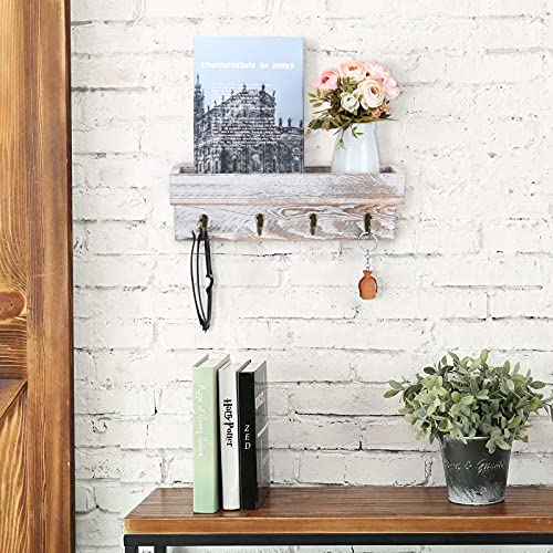 LOSOUR Key Holder for Wall with Shelf, Shabby Chic Hand Crafted Entryway Mail and Key Holder Wall Mount with 4 Hooks