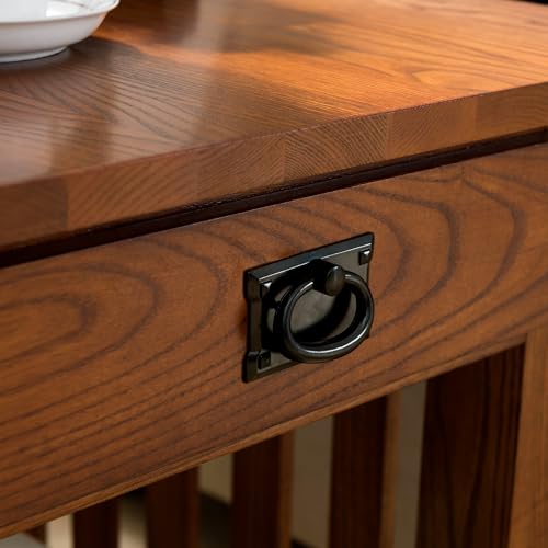 Leick Home 8204 Mission Impeccable Coffee Table for Living Room, Two Drawers and Shelf, Made with Solid Wood, Medium Oak Finish
