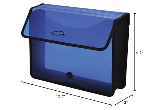 Lion Expand-N-File Poly Expanding Wallet, Letter (9-1/2 inch x 12 inch), 3 inch Gusset, Transparent Blue, 1 Wallet (48160-BL)