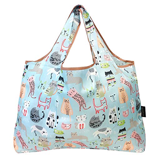 Bowbear Foldable Nylon Reusable Shopping Grocery Bag (Set of 3), Silly Cats & Floral Cats