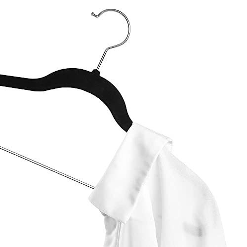 TIMMY 30-Pack Pants Hangers, 16.7-Inch Long Velvet Trousers Hangers with Adjustable Clips, Heavy-Duty, Non-Slip, Space-Saving ,360 ° Swivel Hooks Black Velvet Hanger