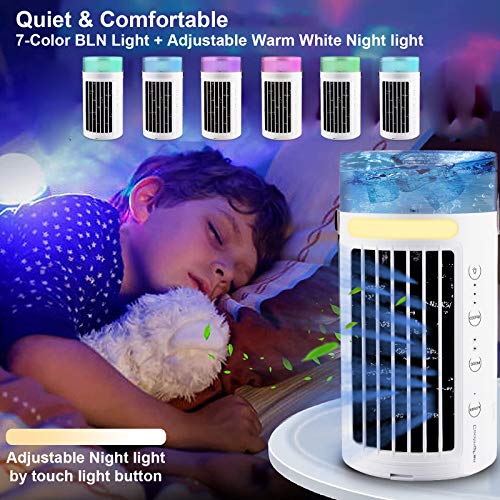 YPingk Portable Air Conditioner Fan Personal Air Cooler Desk Cooling Fan Quiet Humidifier Misting Fan with 7 Colors Night Light 3 Speeds Mini Evaporative Cooler for Home Office Bedroom