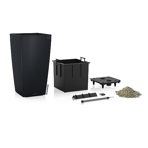 Lechuza 13138 Cubico Color 30 Self-Watering Planter for Indoor and Outdoor Use, 12" x 12" x 22", Slate
