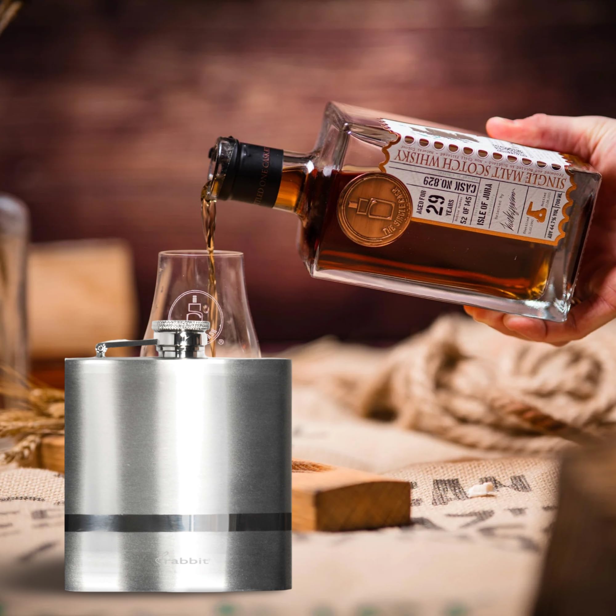 Rabbit Polished 6 Fl. Oz. Stainless Steel Pocket Flask, 18/8 Stainless Steel, Leak-Proof, Portable Hip Flask for Liquor - Discreet Alcohol Flask, Dishwasher Safe