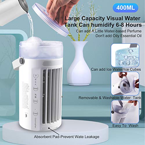 YPingk Portable Air Conditioner Fan Personal Air Cooler Desk Cooling Fan Quiet Humidifier Misting Fan with 7 Colors Night Light 3 Speeds Mini Evaporative Cooler for Home Office Bedroom