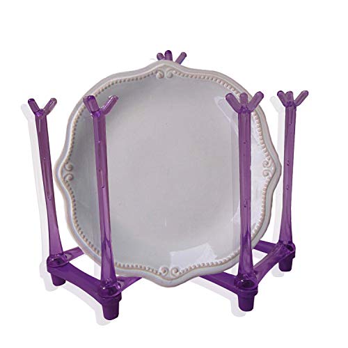 Pruple Retractable Cup Drying Rack Drinking Glass and Sports Bottle Drainer Stand Plastic Bag Dryer for Kitchen Dish Drainer with 7 Plastic Mug Tree Hooks