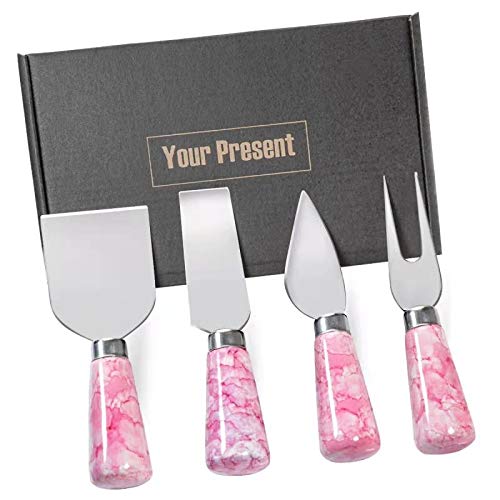 Funland 4PCs Purple Cheese Knife Set,Marble Cheese Butter Spreader Cutter with Ergonomic Ceramic Handle for Bread,Stainless Steel Cheese Shaver and Fork for Kids,Birthday,Wedding,Anniversary(Purple)