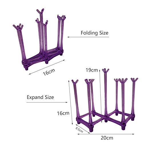 Pruple Retractable Cup Drying Rack Drinking Glass and Sports Bottle Drainer Stand Plastic Bag Dryer for Kitchen Dish Drainer with 7 Plastic Mug Tree Hooks