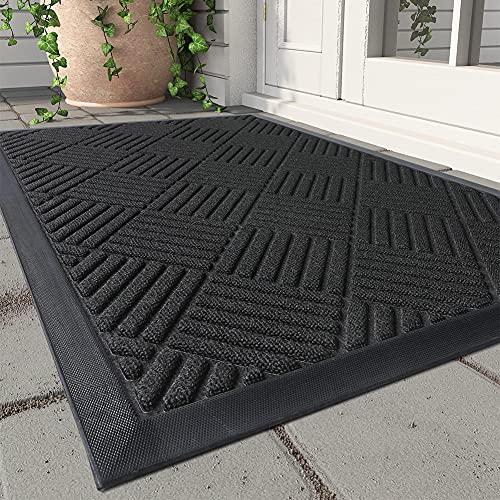 MontVoo-Door Mat- Front Door Mats Outdoor Indoor Entrance-Thick Non Slip Rubber Welcome Mat Indoor Outdoor Doormats for Home Inside Outside Entry Entryway Rug-Shoe Mat Scraper-Black-17”x30”