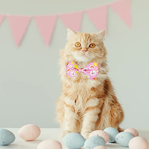 Pohshido Easter Cat Collar with Bow Tie, Holiday 2 Pack Kitty Kitten Cute Bunny Carrot Collar for Girls and Boys (Hoppy Hour/Pink)