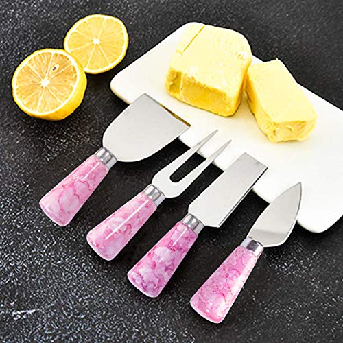 Funland 4PCs Purple Cheese Knife Set,Marble Cheese Butter Spreader Cutter with Ergonomic Ceramic Handle for Bread,Stainless Steel Cheese Shaver and Fork for Kids,Birthday,Wedding,Anniversary(Purple)