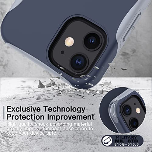 TEAM LUXURY Case Compatible with iPhone 12 Mini 5.4", Heavy Duty Shockproof Hybrid Protective Phone Cover (Dark Navy Blue/Gray)