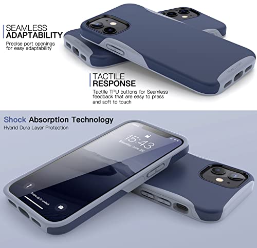 TEAM LUXURY Case Compatible with iPhone 12 Mini 5.4", Heavy Duty Shockproof Hybrid Protective Phone Cover (Dark Navy Blue/Gray)