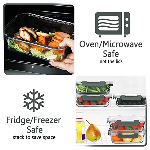 MCIRCO 36oz Single Compartment Glass Meal Prep Containers set of 5 and 36oz 2 Compartments Portion Control Glass Meal Prep Containers set of 5