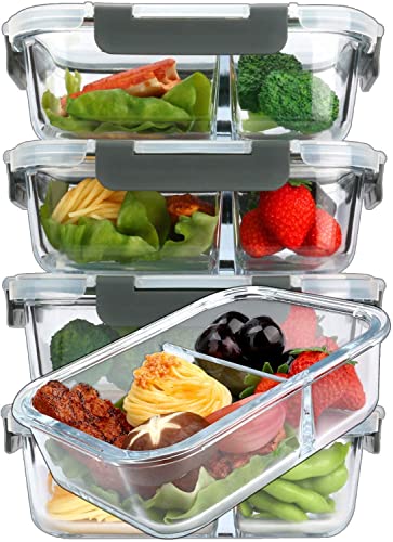 MCIRCO 36oz Single Compartment Glass Meal Prep Containers set of 5 and 36oz 2 Compartments Portion Control Glass Meal Prep Containers set of 5