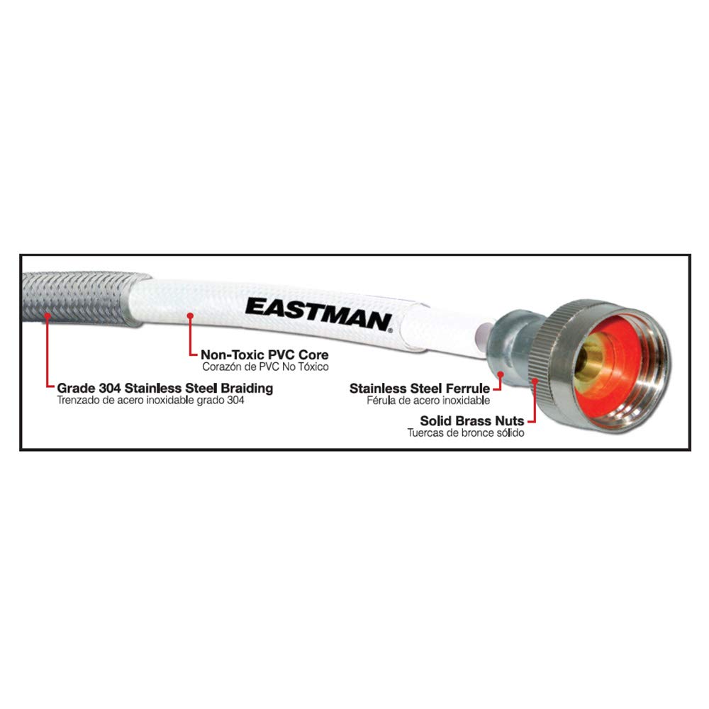 Eastman 41063 Braided Stainless Steel Washing Machine Hose, 5 Ft Length, 3/4-Inch X 3/4-Inch, 1-Pair