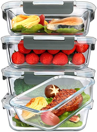 MCIRCO 36oz Single Compartment Glass Meal Prep Containers set of 5 and 36oz 2 Compartments Portion Control Glass Meal Prep Containers set of 5