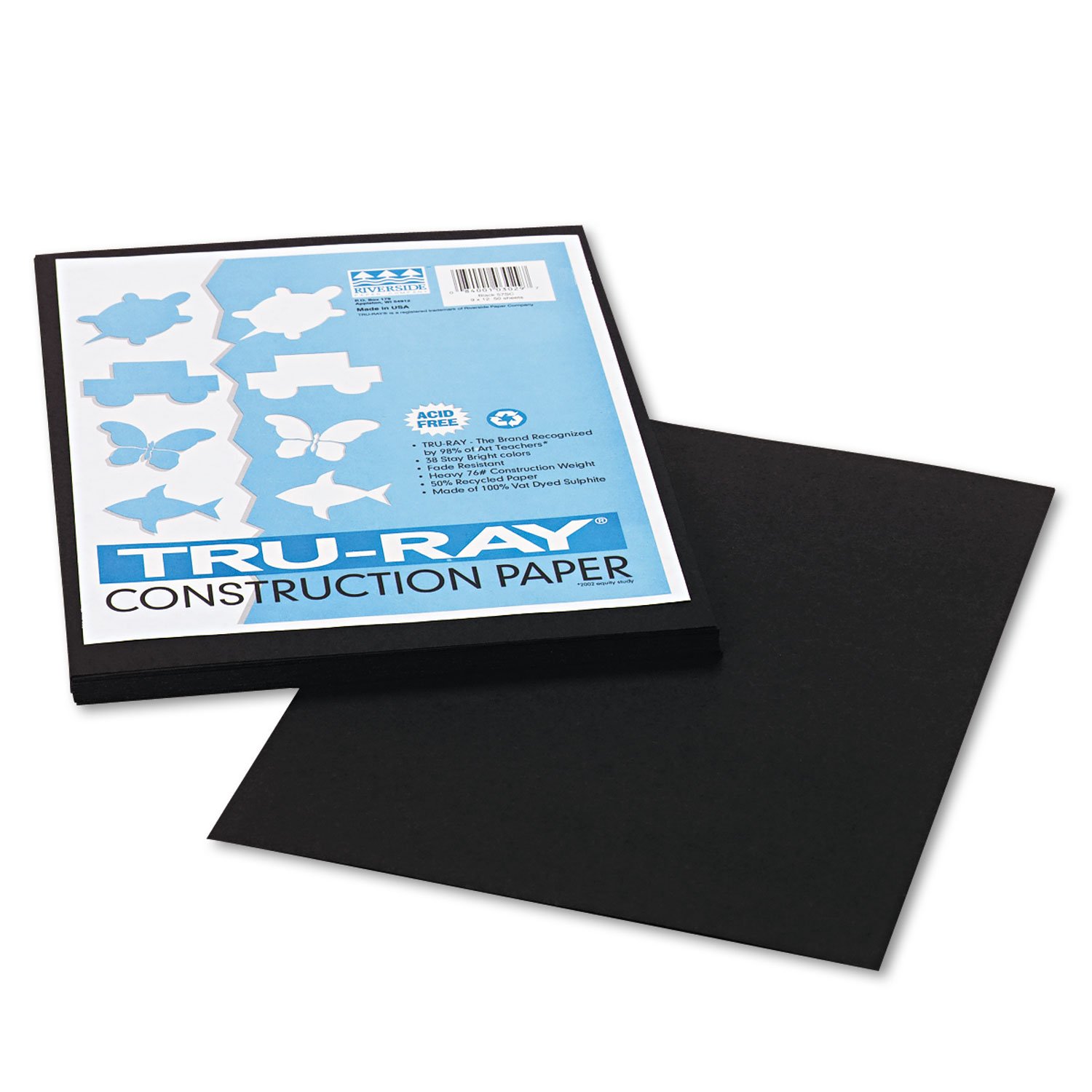 Pacon 103029 Tru-Ray Construction Paper, 76 lbs., 9 x 12, Black, 50 Sheets/Pack