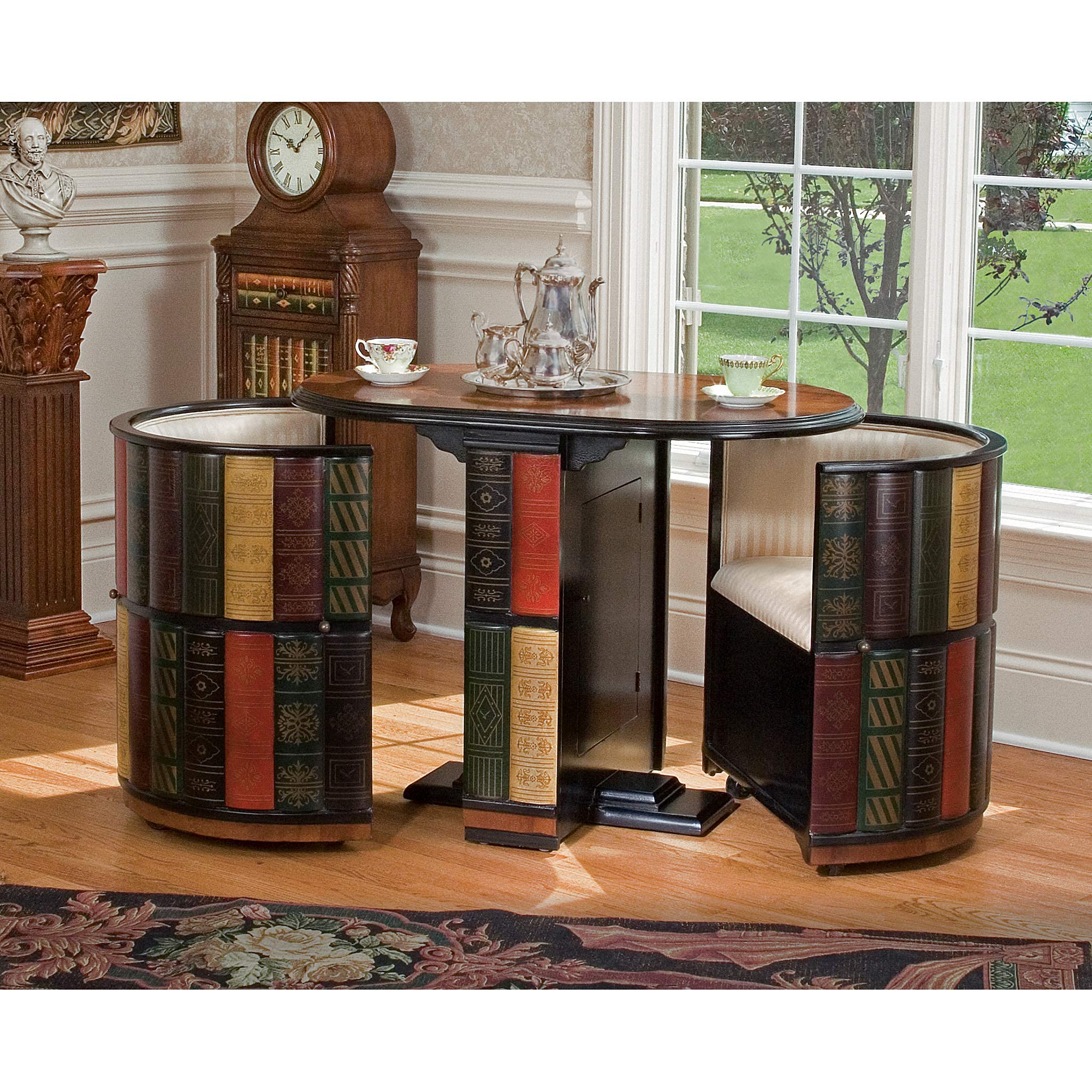 Design Toscano Nettlestone Library Nested Table and Chair Set with Storage, 41 Inches Wide, 26 Inches Deep, 30 Inches High, MDF Wood, Full Color Finish