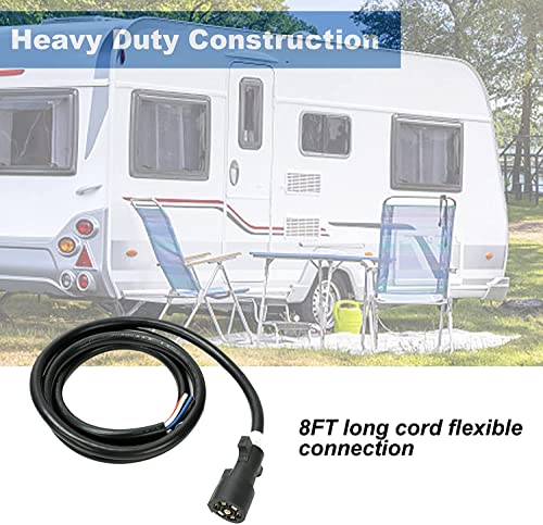 TYFYB 8 Feet 7-Way Plug Inline Trailer Cord with Double Prongs Connector for RV Truck Camper Trailer Extension Cord 7 Pin Inline Harness Kit Weatherproof
