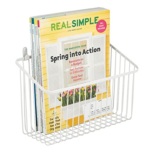 mDesign Small Metal Wire Wall Mounted Storage Organizer Basket Bin for Hanging in Kitchen, Garage, Entryway, Mudroom, Bedroom, Bathroom, Laundry Room - Unity Collection - 2 Pack - White