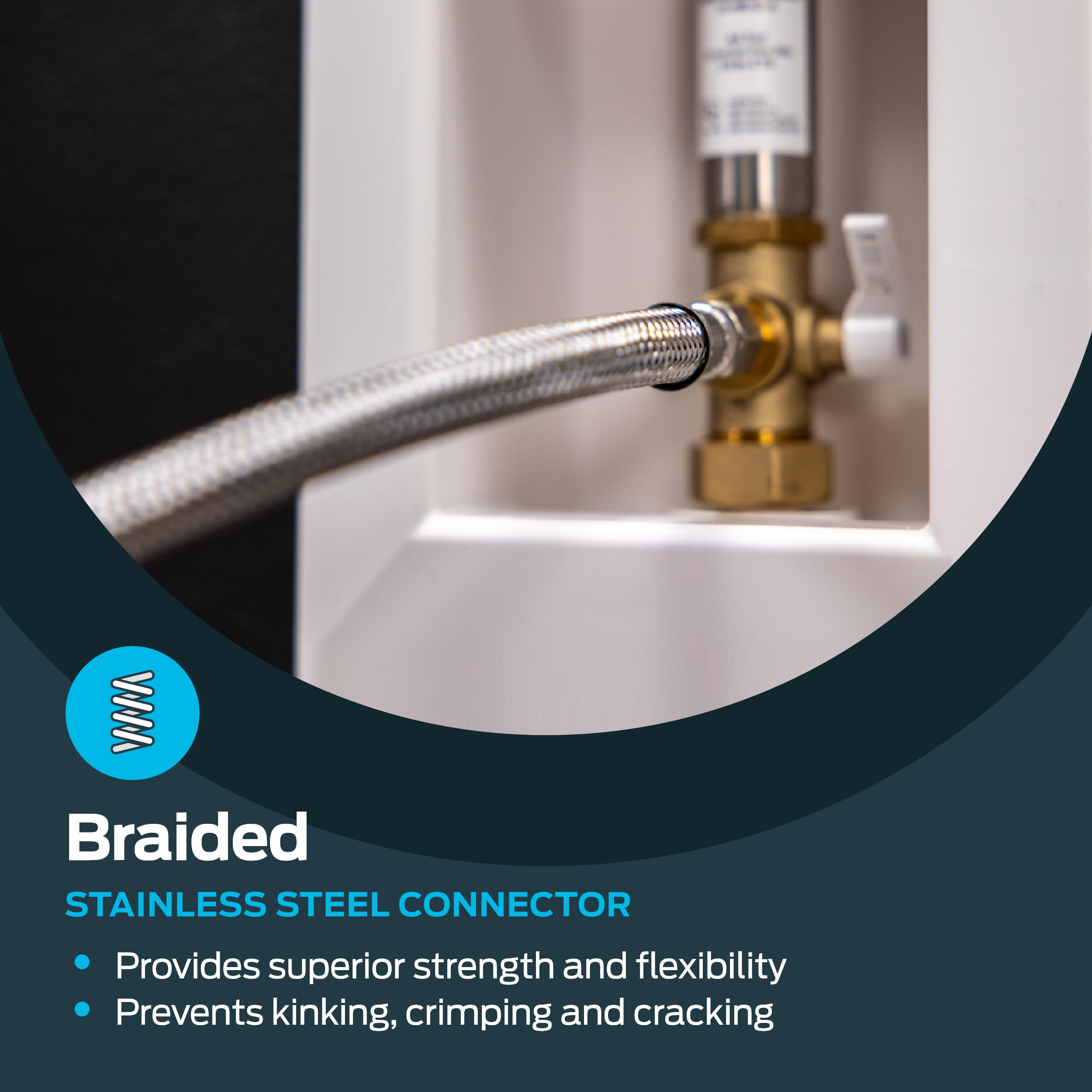 Eastman 5 Feet Flexible Ice Maker Connector, 1/4 Inch x 1/4 Inch Compression Connection, Braided Stainless Steel with Nickel-Plated Brass Nuts, 41039