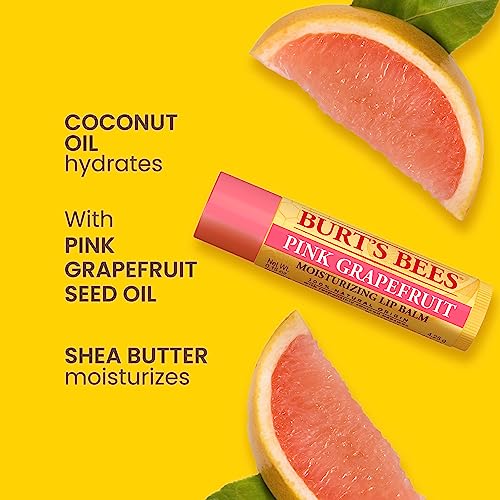 Burt's Bees Lip Balm - Pink Grapefruit, Lip Moisturizer With Responsibly Sourced Beeswax, Tint-Free, Natural Origin Conditioning Treatment, 2 Tubes, 0.15 oz.