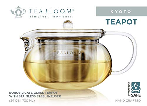Teabloom Kyoto 2-in-1 Tea Kettle and Tea Maker β Glass Teapot with Removable Loose Tea Infuser β Tea Connoisseur's Choice