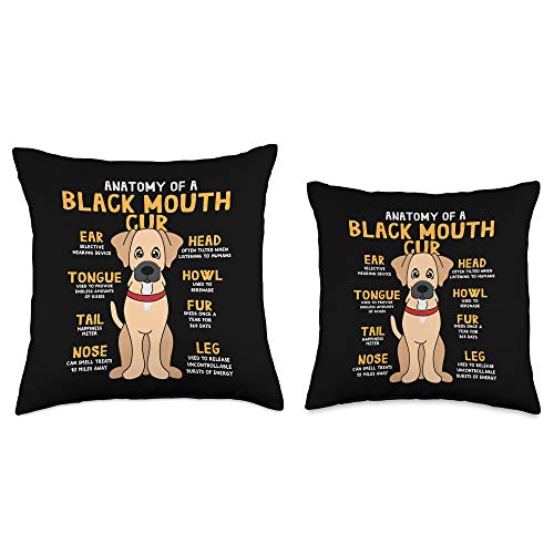 Black Mouth Cur Funny Anatomy Black Mouth Cur Anatomy Funny Dog Mom Dad Cute Gift Throw Pillow, 16x16, Multicolor