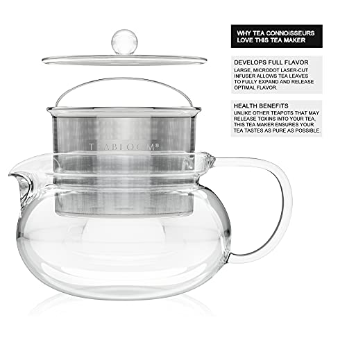 Teabloom Kyoto 2-in-1 Tea Kettle and Tea Maker β Glass Teapot with Removable Loose Tea Infuser β Tea Connoisseur's Choice