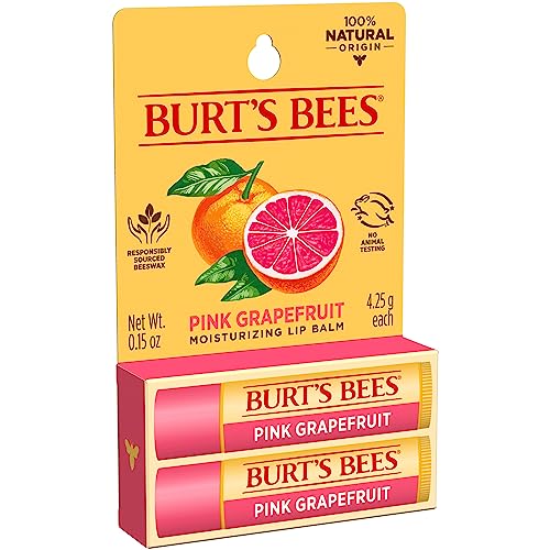 Burt's Bees Lip Balm - Pink Grapefruit, Lip Moisturizer With Responsibly Sourced Beeswax, Tint-Free, Natural Origin Conditioning Treatment, 2 Tubes, 0.15 oz.