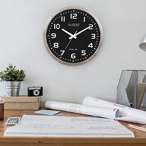 La Crosse Technology WT-3161BK 16 Inch Stainless Steel Atomic Clock, Analog, Silver