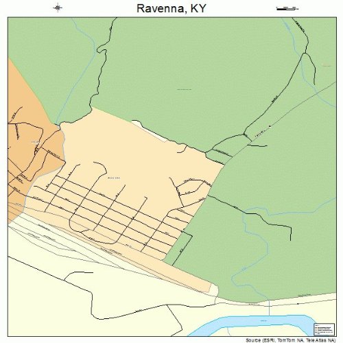 Large Street & Road Map of Ravenna, Kentucky KY - Printed poster size wall atlas of your home town