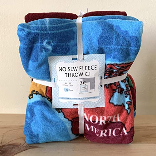 World Map Anti-Pill Premium No-Sew Throw Fleece Fabric Kit (50x60)