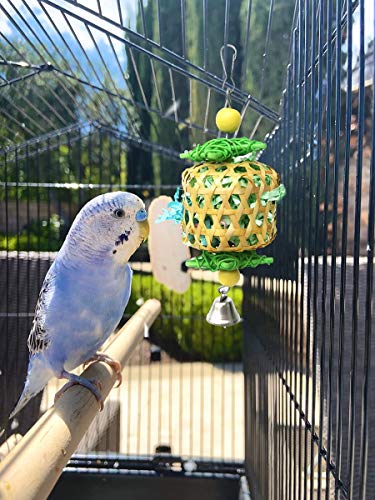 CooShou 3Pcs Bird Parrot Shredder Toys Handmade Bamboo Parrot Conures Chewing Toy with Rattan Five-Pointed Stars Small Bird Hanging Swing Foraging Toy for Cockatiels Budgie Parroket