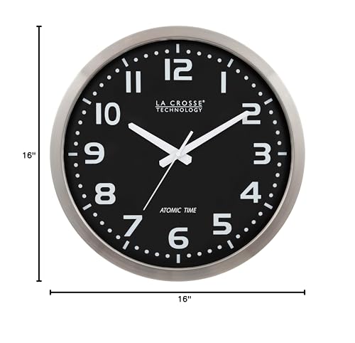 La Crosse Technology WT-3161BK 16 Inch Stainless Steel Atomic Clock, Analog, Silver