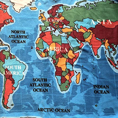 World Map Anti-Pill Premium No-Sew Throw Fleece Fabric Kit (50x60)