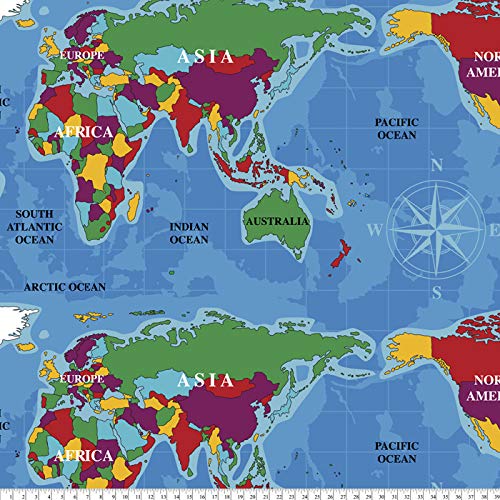 World Map Anti-Pill Premium No-Sew Throw Fleece Fabric Kit (50x60)