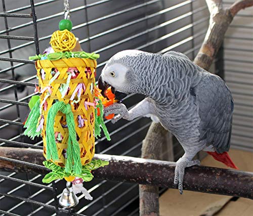 CooShou 3Pcs Bird Parrot Shredder Toys Handmade Bamboo Parrot Conures Chewing Toy with Rattan Five-Pointed Stars Small Bird Hanging Swing Foraging Toy for Cockatiels Budgie Parroket