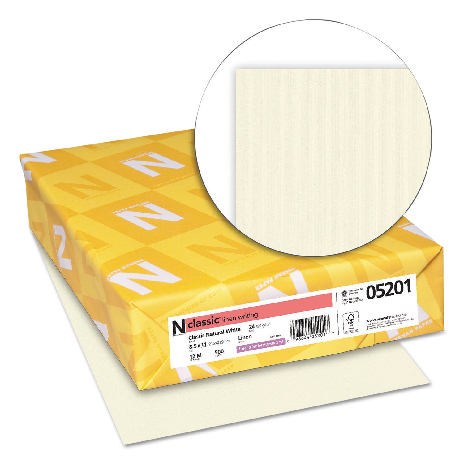 Neenah Paper Classic Linen Stationery, 24 lb Bond Weight, 8.5 x 11, Classic Natural White, 500/Ream