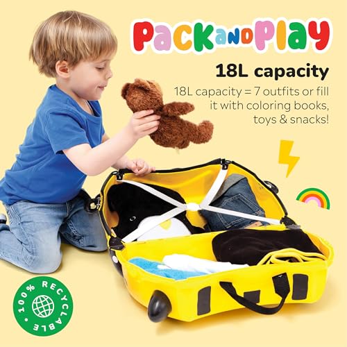 Trunki Ride-On Kids Suitcase | Tow-Along Toddler Luggage | Carry-On Cute Bag with Wheels | Kids Luggage and Airplane Travel Essentials: Bernard Bee Yellow
