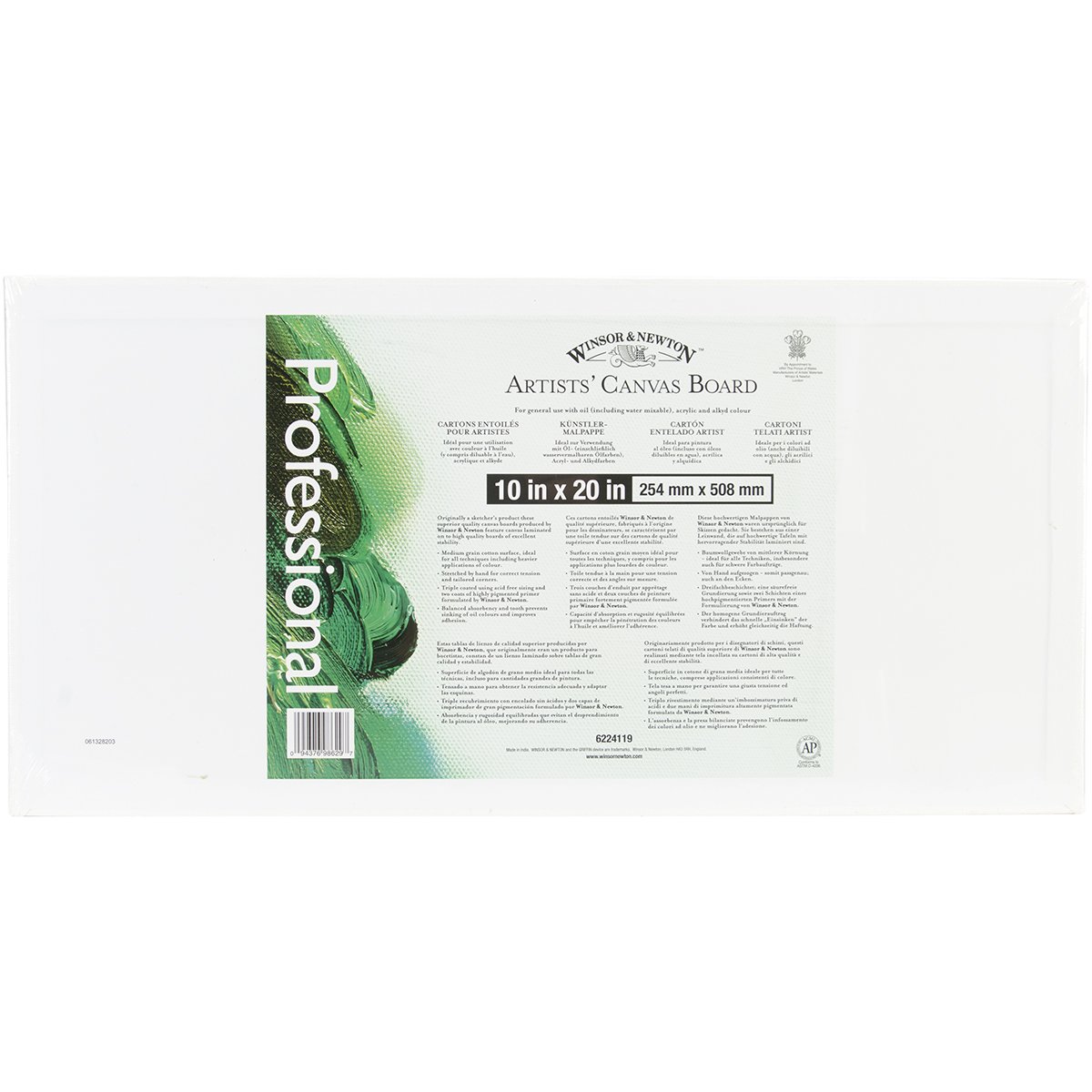 Winsor & Newton Artist's Canvas Board, 10" x 20",White