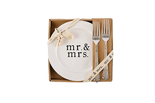 Mud Pie Mrs. Cake Set, plate 8" dia | fork 8", White