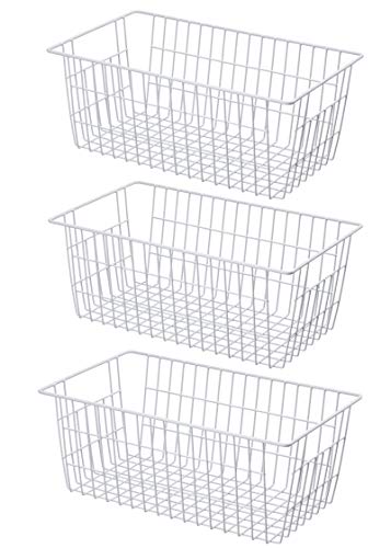 SANNO Large Freezer Baskets Metal Storage Organizer Bin Basket Wire Storage Basket for Kitchen Pantry Bathroom Set of 3 Large Metal Farmhouse Food Fruit Produce Organizer Bins