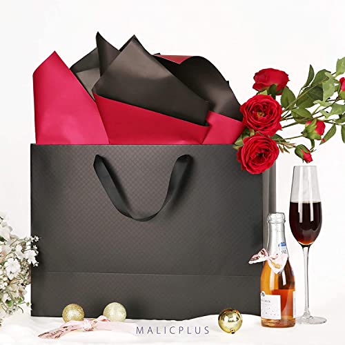 MALICPLUS 12 Extra Large Gift Bags 16x6x12 Inches, Luxury Matte Black Large Gift Bags with Handles for All Occasions (Lattice Texture Finish)