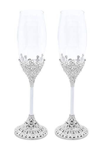 LASODY Crystal Set Champagne Flutes - Wedding Glasses for Bride & Groom - Toasting Cups Gift Sets for Couples - Engagement, Wedding, House Warming Gift