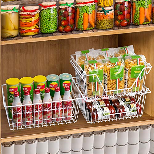SANNO Large Freezer Baskets Metal Storage Organizer Bin Basket Wire Storage Basket for Kitchen Pantry Bathroom Set of 3 Large Metal Farmhouse Food Fruit Produce Organizer Bins