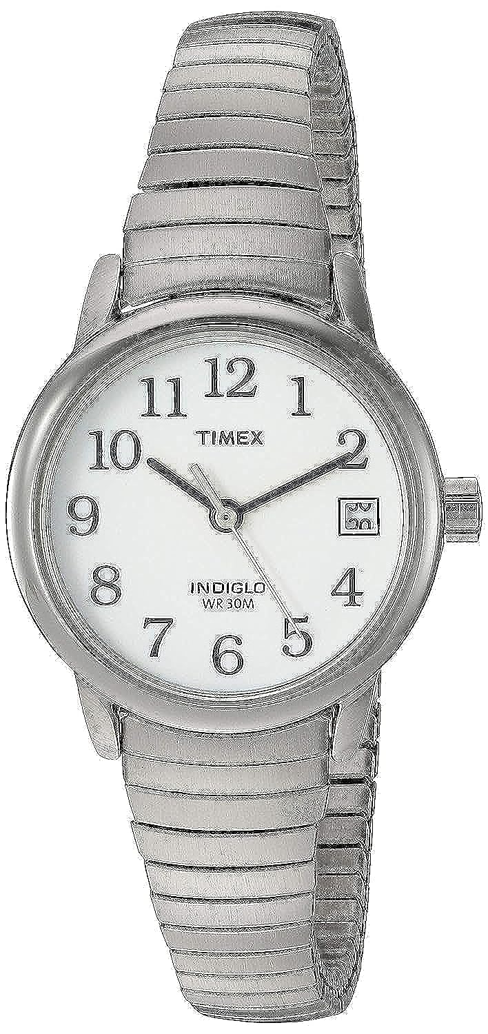 Timex Women's Easy Reader 25mm Watch – Silver-Tone Case White Dial with Tapered Expansion Band