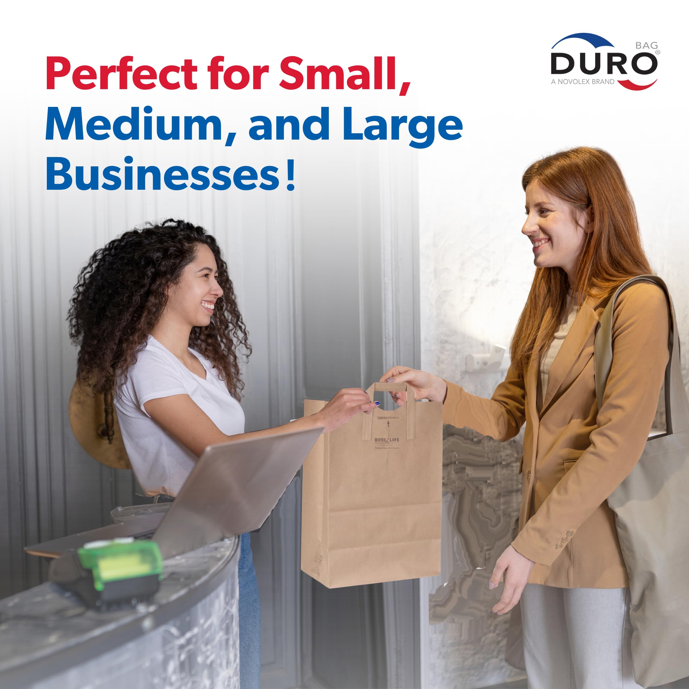 Duro 70# Large Brown Paper Bags with Handles Bulk 50 Count, 12 x 7 x 17 Inches, Blank Brown Grocery Bags with Handles, Paper Sacks for Recycling